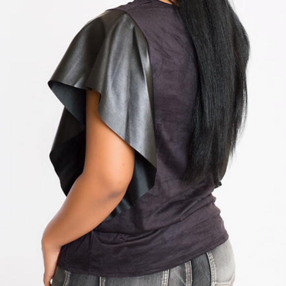 Tops | Faux Leather Ruffle Sleeve Top | Poshmark